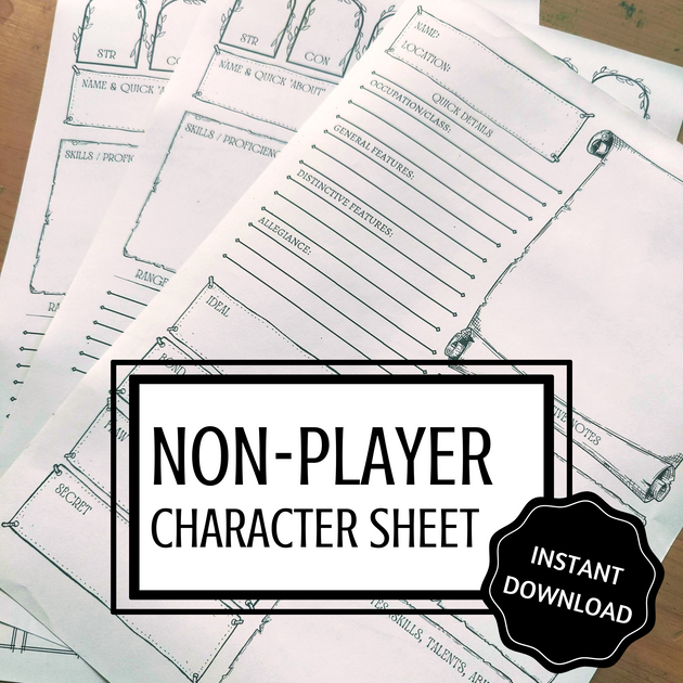 NPC Character Sheet | Adventure Theme | DnD Resources | dndalley
